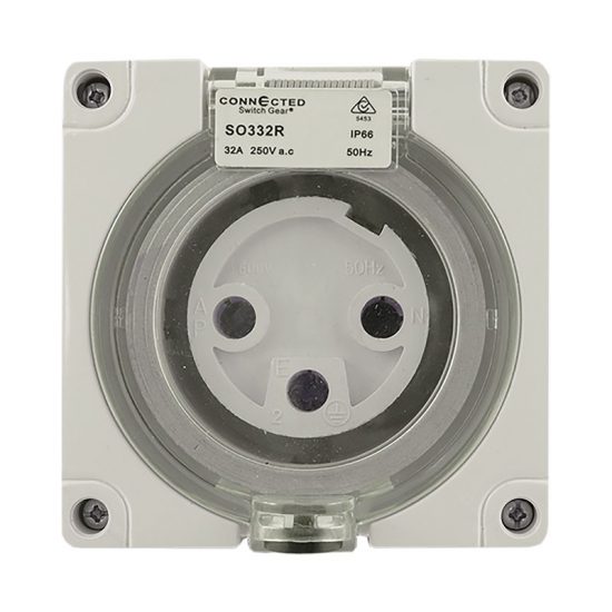 IP66 Socket Outlet 3 Pin ROUND 32A 250V AC | Connected Switchgear
