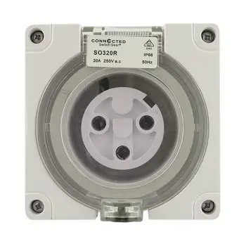 3 Pin Round Socket Outlet 20A 250V AC IP66 | IMPACT Series