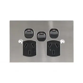Stainless Steel GPO Double Black with Extra Switch | CSG