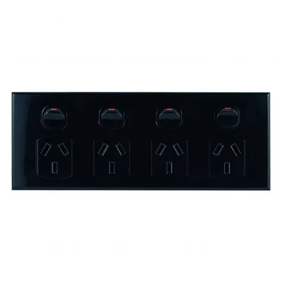 4 Gang Power Point BLACK 10A 250V AC | GEO Series Slimline