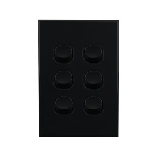Light Switch 6 Gang BLACK 10amp 250V AC BASIX S Series