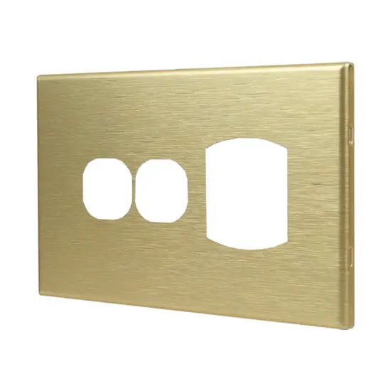 Brushed Brass Cover Plate Single GPO + Extra Switch GEO