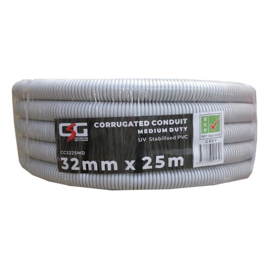 32mm Corrugated Conduit UPVC 25M Roll Grey