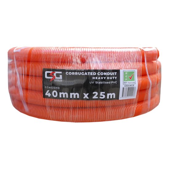 40mm Corrugated Conduit Heavy Duty 25M Roll Orange