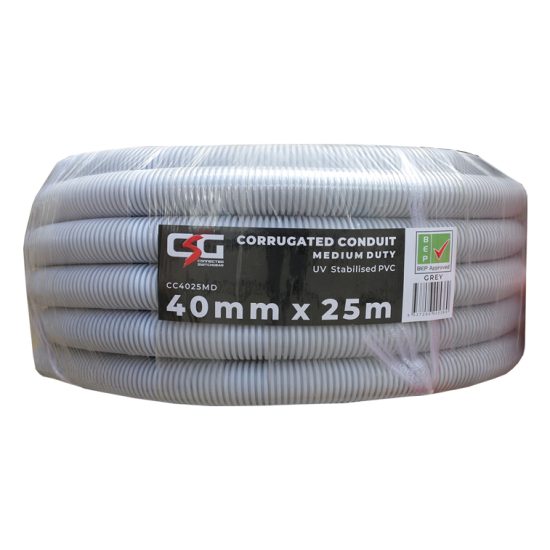 40mm Corrugated Conduit UPVC 25M Roll Grey