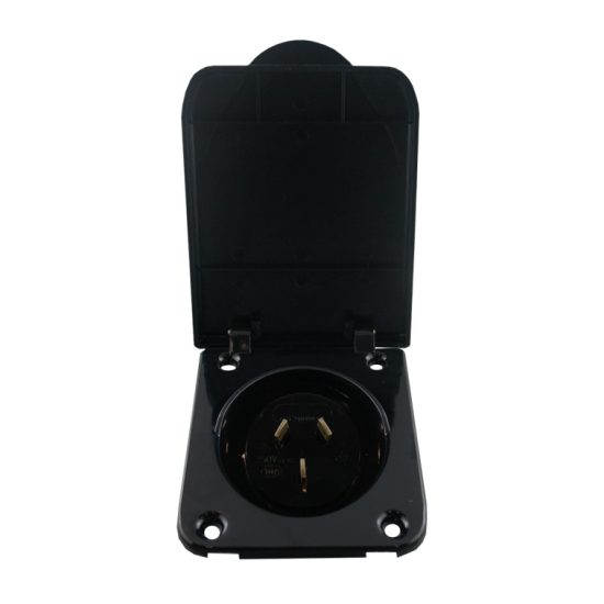 Caravan Inlet Male 3 Pin 250V AC 10A IP44 BLACK