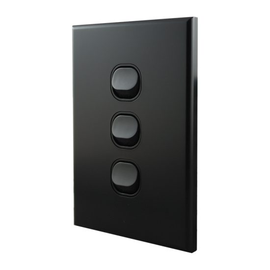 Matte Black Light Switch 3 Gang 10A 250V AC | GEO Series
