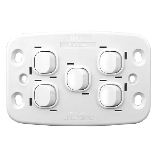 GEO Series 5 Gang Light Switch 10A 250V AC | Connected Switchgear