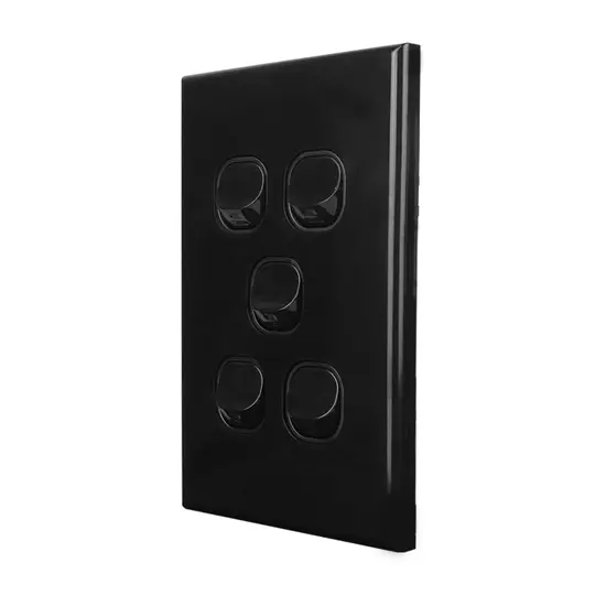GEO Series 5 Gang Light Switch BLACK 10A 250V AC