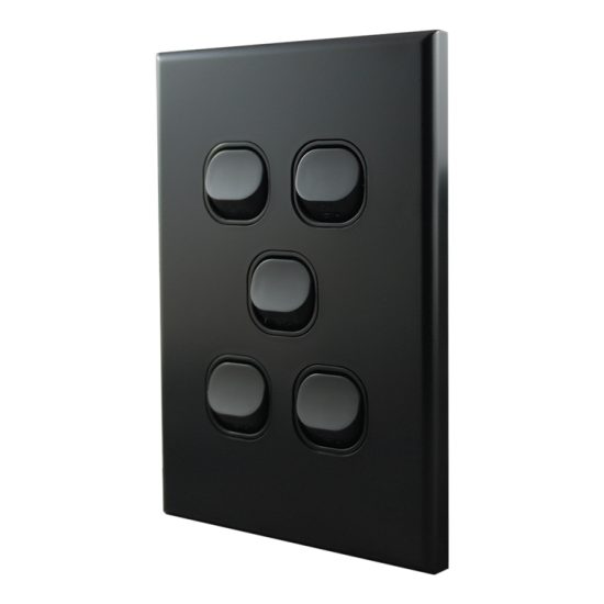 Matte Black Light Switch 5 Gang 10A 250V AC | GEO Series