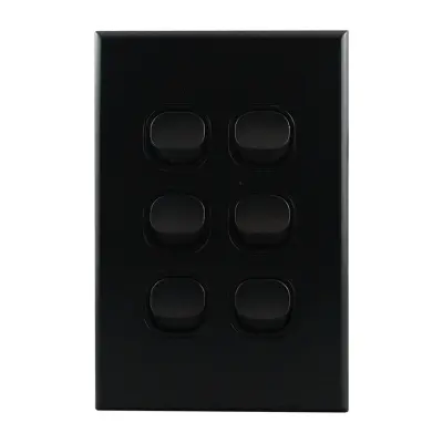 Matte Black Light Switch 6 Gang 10A 250V AC | GEO Series