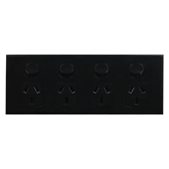 4 Gang Power Point BLACK 10A 250V AC | GEO Series Slimline