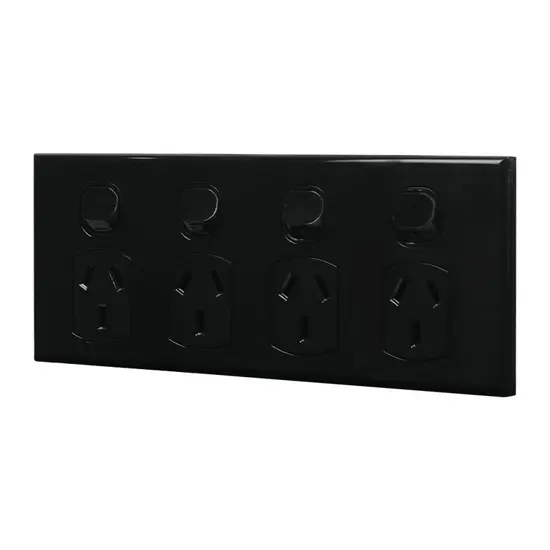 4 Gang Power Point BLACK 10A 250V AC | GEO Series Slimline