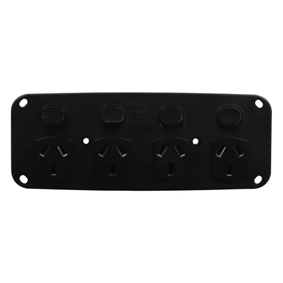 4 Gang Power Point BLACK 10A 250V AC | GEO Series Slimline