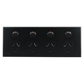 4 Gang Power Point MATTE BLACK 10A 250V AC | GEO Series