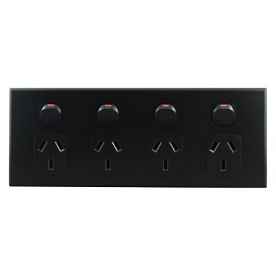 4 Gang Power Point MATTE BLACK 10A 250V AC | GEO Series