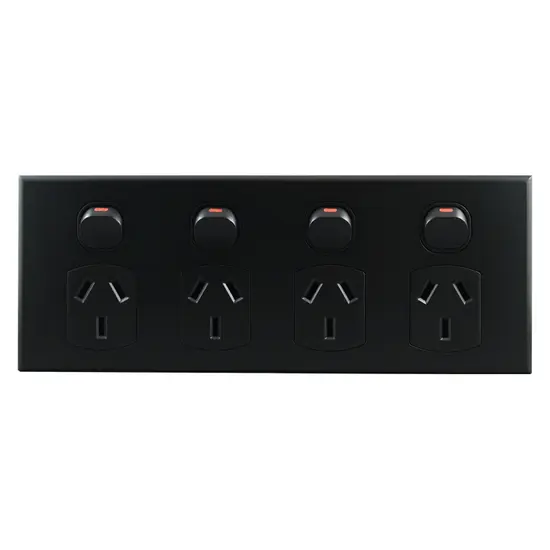 4 Gang Power Point MATTE BLACK 10A 250V AC | GEO Series