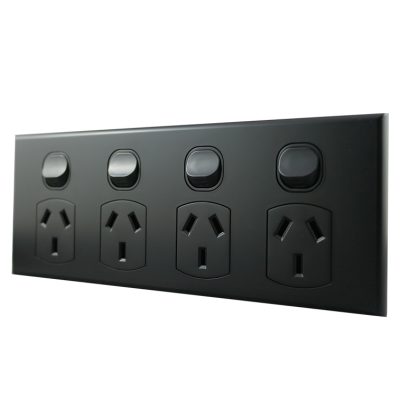 4 Gang Power Point MATTE BLACK 10A 250V AC | GEO Series