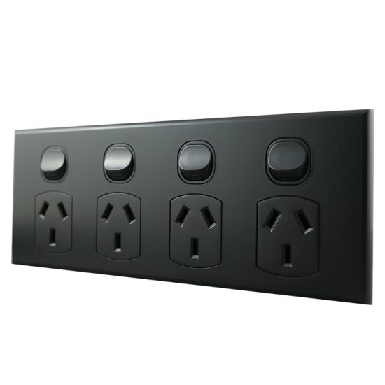 4 Gang Power Point MATTE BLACK 10A 250V AC | GEO Series