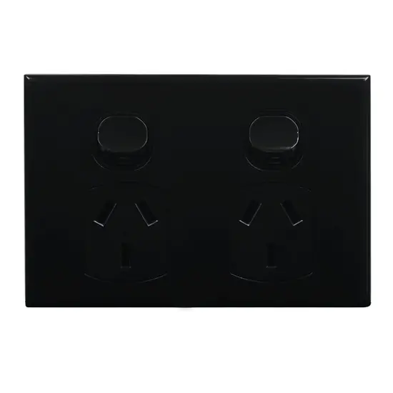 Double GPO Slimline 10A 240V AC BLACK | GEO Series