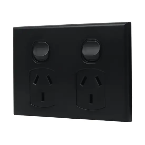 Matte Black Double Power Outlet 10A 250V AC | GEO Series