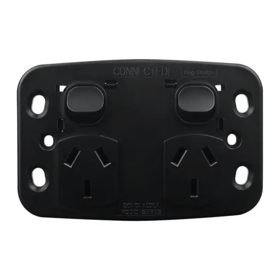 Matte Black Double Power Outlet 10A 250V AC | GEO Series