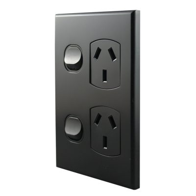 Vertical Double Power Point Matte Black 10A 240V AC GEO Series
