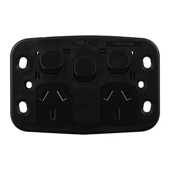 Double GPO with Extra Switch 10A 240V AC BLACK | GEO Series