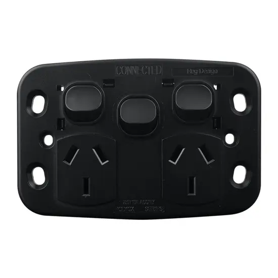Double GPO with Extra Switch 10A 240V AC MATTE BLACK