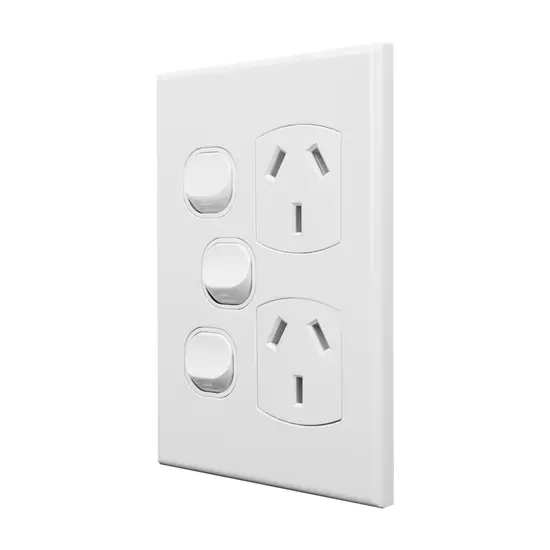 Double GPO with Extra Switch Vertical 10A 240V AC | GEO Series