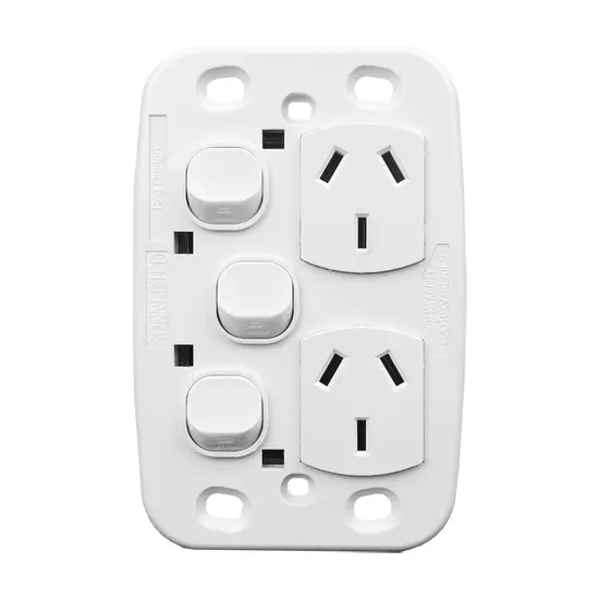 Double GPO with Extra Switch Vertical 10A 240V AC | GEO Series