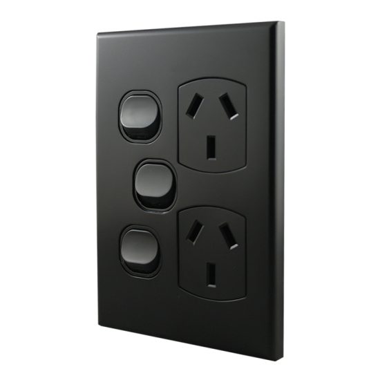 Double GPO with Extra Switch Vertical 10A MATTE BLACK | GEO