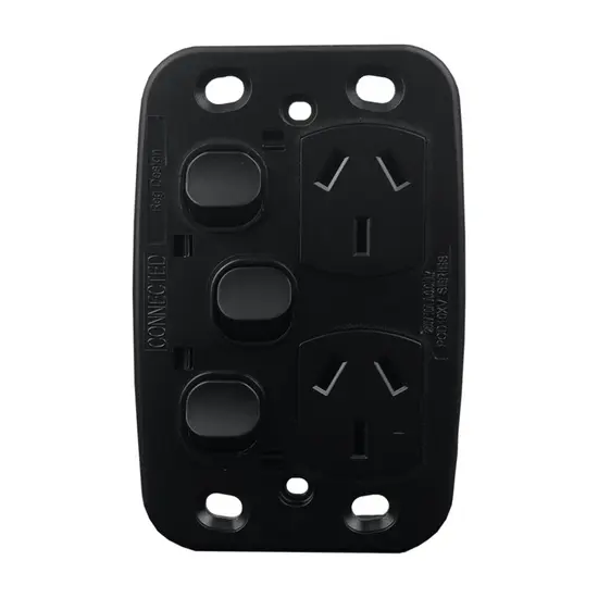 Double GPO with Extra Switch Vertical 10A MATTE BLACK | GEO