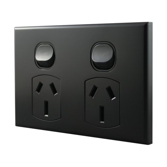 Matte Black Double Power Outlet 15A 250V AC | GEO Series