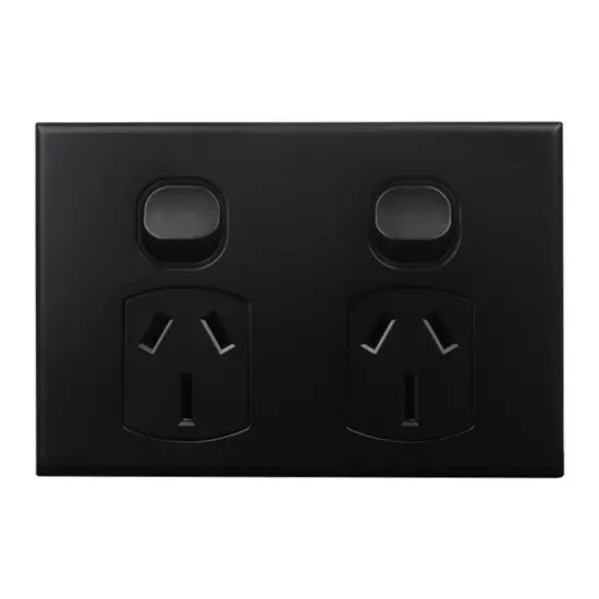 Matte Black Double Power Outlet 15A 250V AC | GEO Series