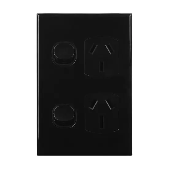 Vertical Double GPO 15A 240V AC BLACK | GEO Series | CSG