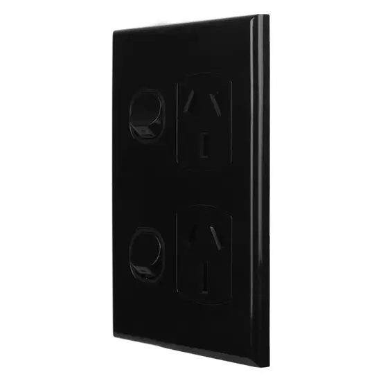 Vertical Double GPO 15A 240V AC BLACK | GEO Series | CSG