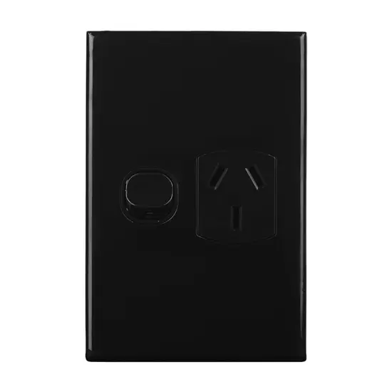 Single GPO Vertical Black 10A 240V AC | GEO Series