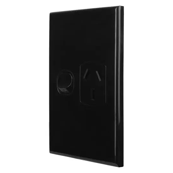 Single GPO Vertical Black 10A 240V AC | GEO Series
