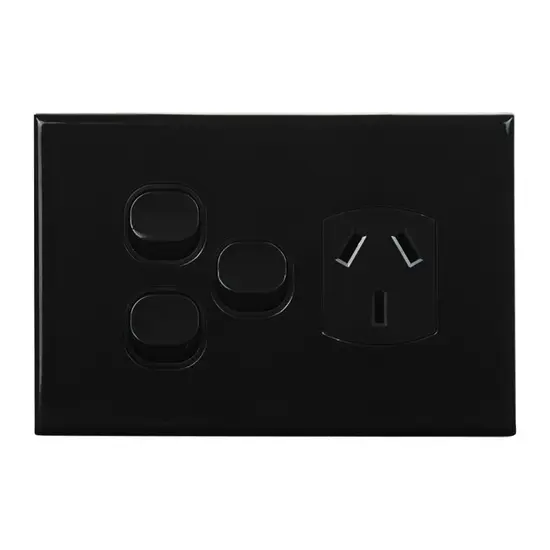 Single GPO with 2 Extra Switches BLACK 10A 240V AC | GEO Series