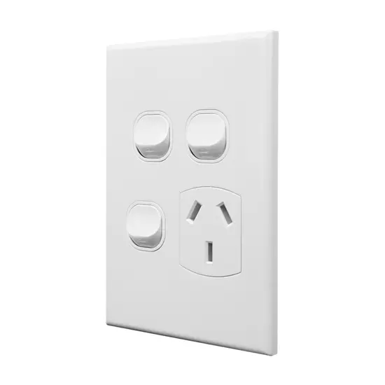 Single GPO with 2 Extra Switches Vertical 10A 240V AC