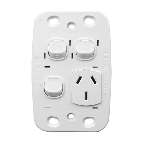 Single GPO with 2 Extra Switches Vertical 10A 240V AC