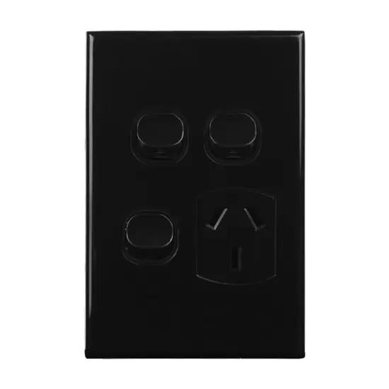 Single GPO + 2 Extra Switches Vertical Black 10A 240V AC