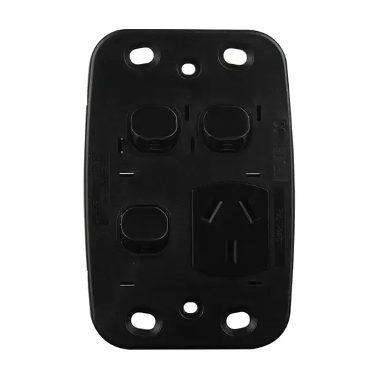 Single GPO + 2 Extra Switches Vertical Black 10A 240V AC