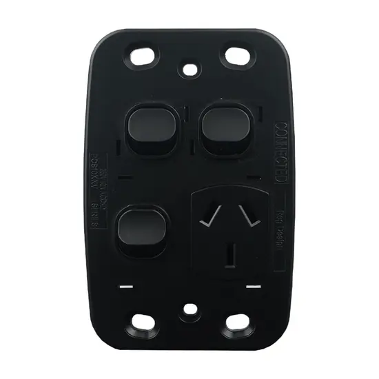 Matte Black Single GPO + 2 Extra Switches Vertical 10A 250V AC