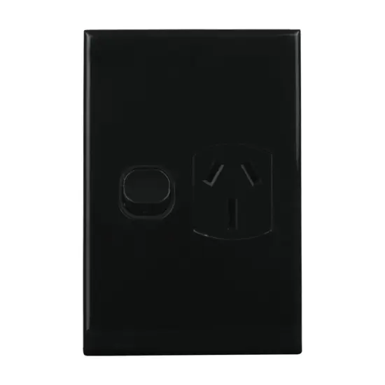 Single GPO 15A Vertical Black Slim | Connected Switchgear