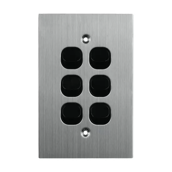 Stainless Steel Light Switch 6 Gang 10A 250V AC BLACK