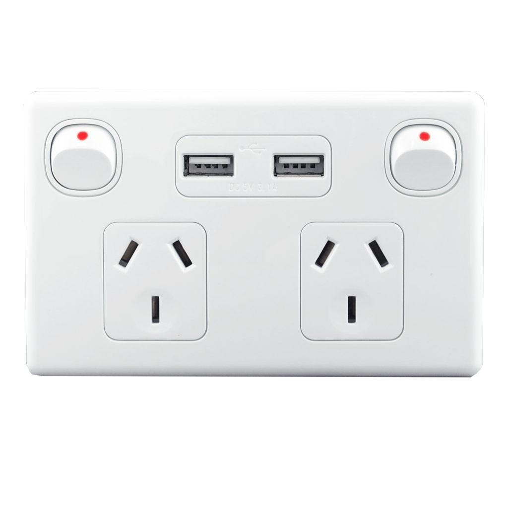 Double Power Point with Dual USB Charger 250V AC 5V 3.1A