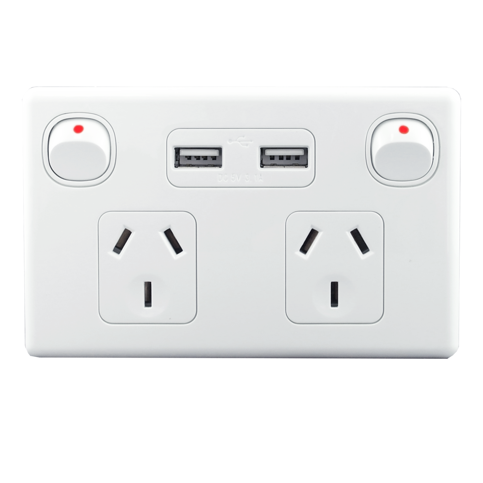 Double Power Point with Dual USB Charger 250V AC 5V 3.1A