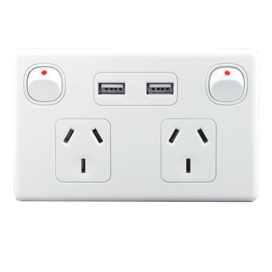 Double Power Point with Dual USB Charger 250V AC 5V 3.1A